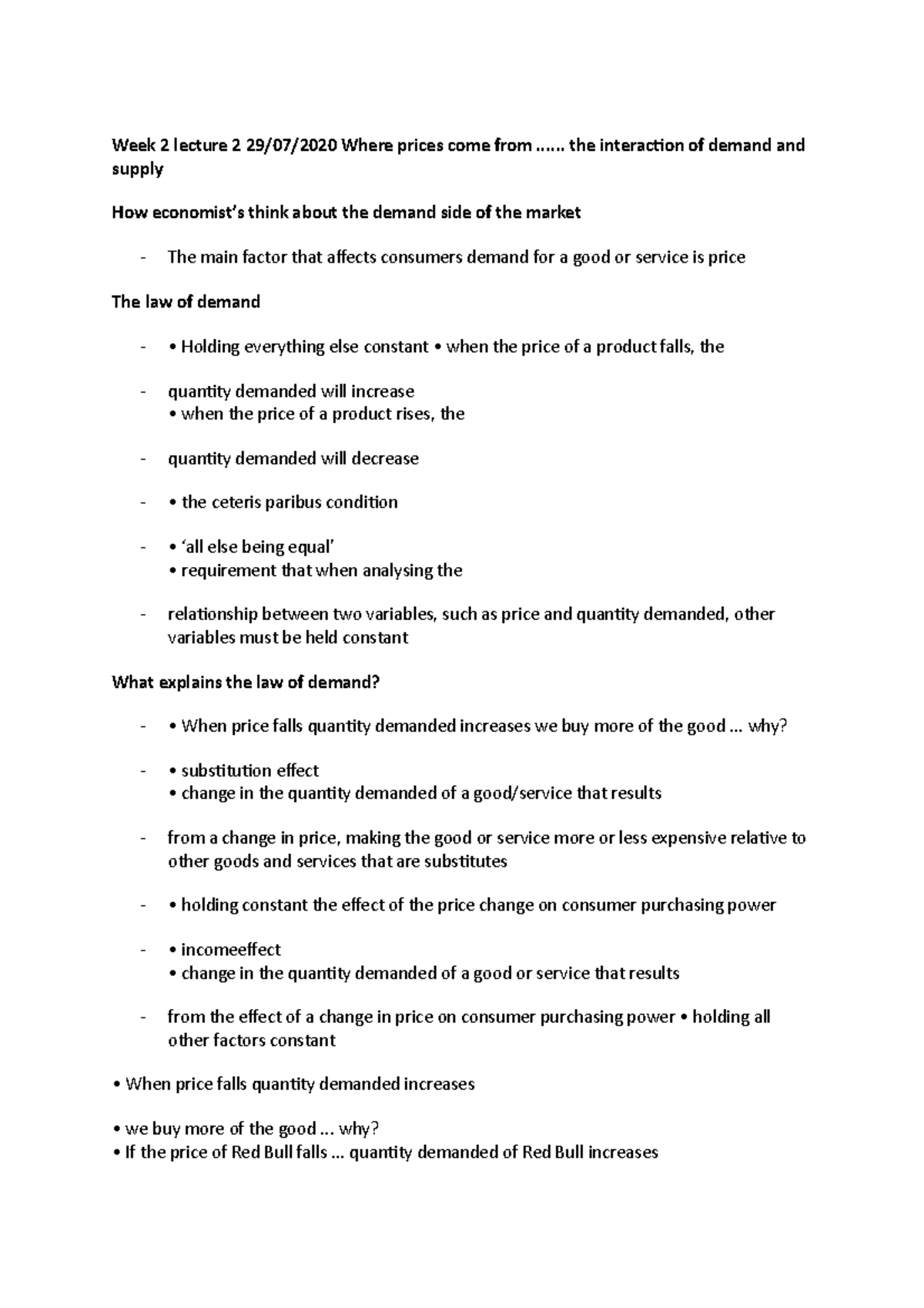 Week 2 lecture 2 29 - Week 2 lecture 2 29/07/2020 Where prices come ...