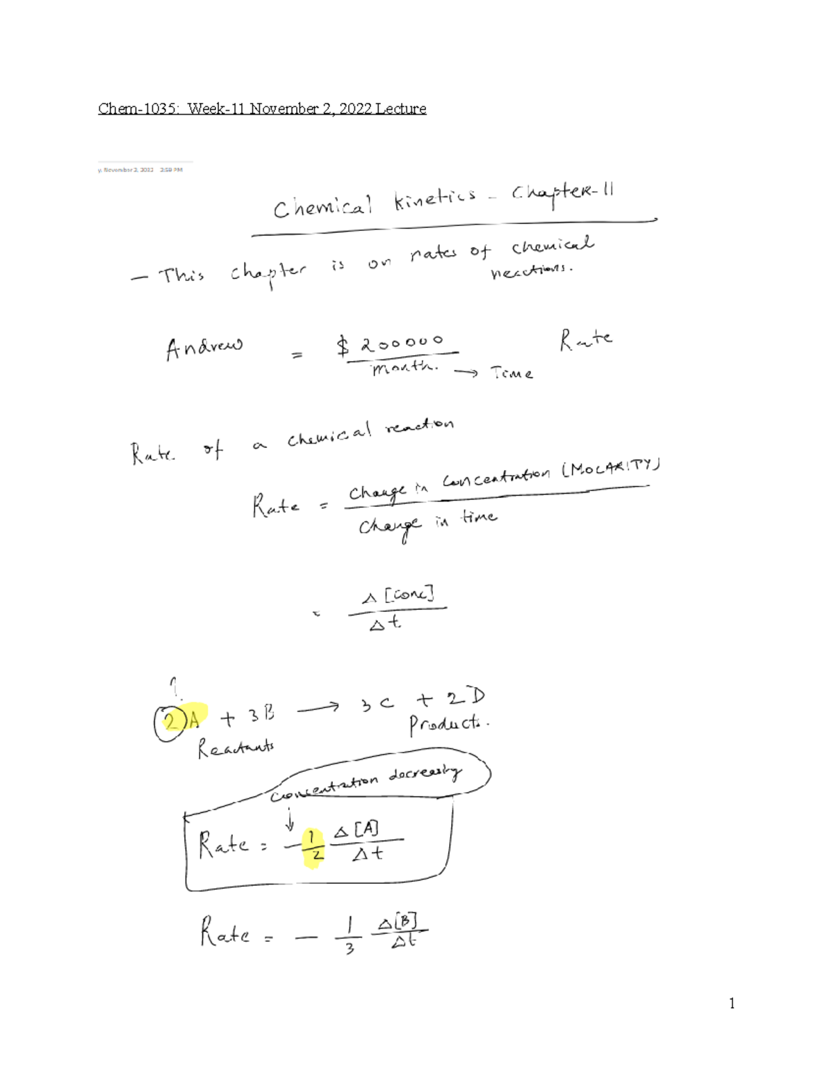 Chem-1035 Week-11 2nd Nov 2022 Lecture - November 2, 2022 Lecture V ...