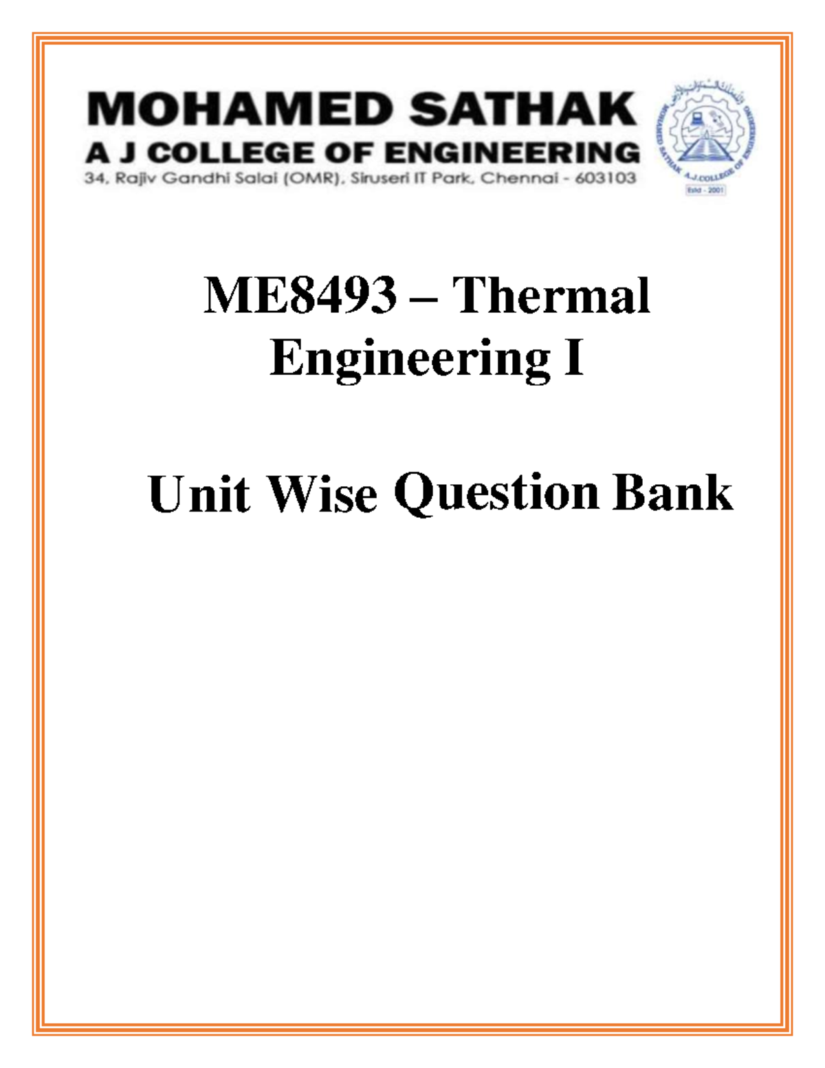 Thermal- Engineering Question BANK - ME8493 – Thermal Engineering I ...