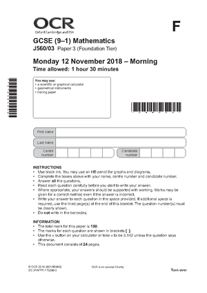 OCR GCSE Mathematics Higher Paper 6 MS - Oxford Cambridge and RSA ...