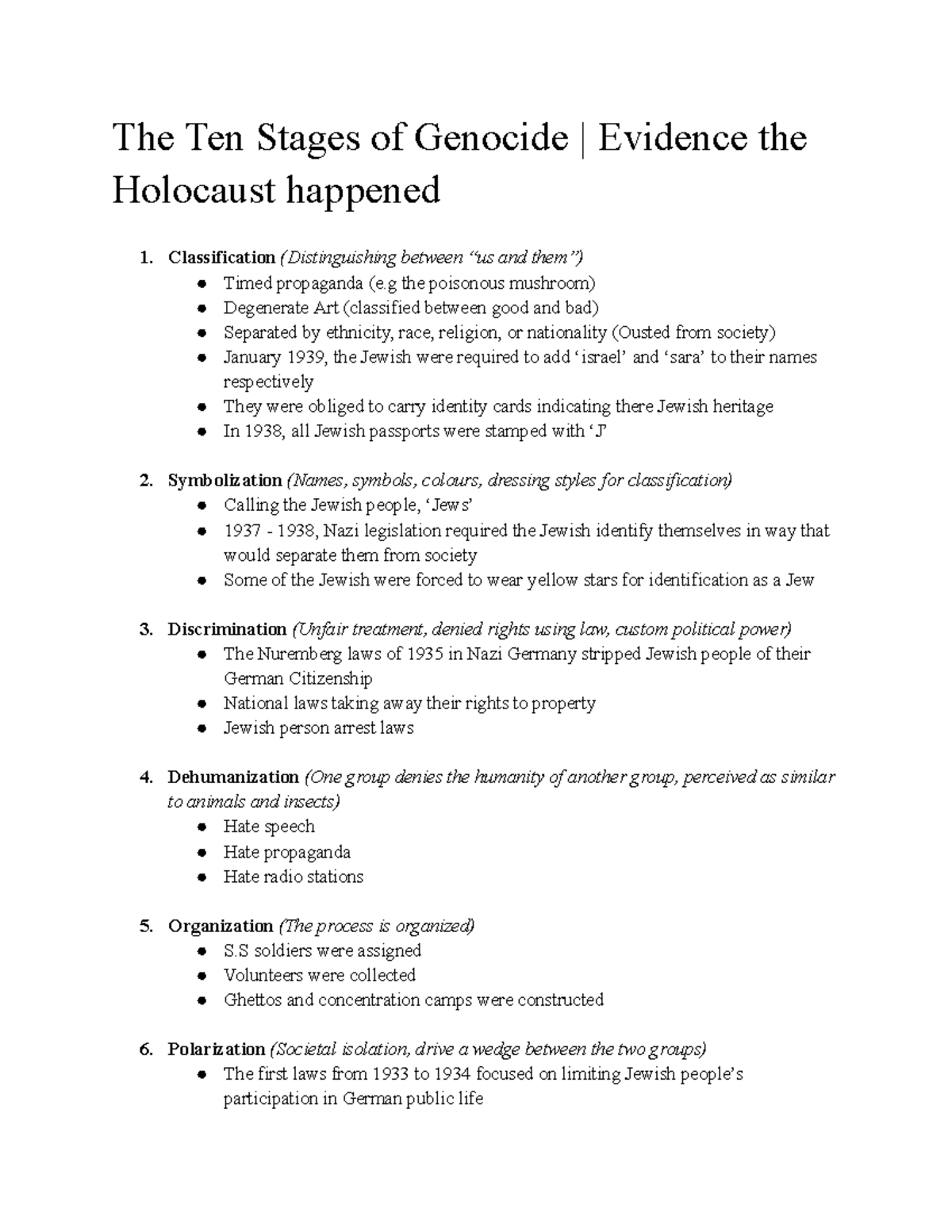 CHG380 - The Ten Stages of Genocide Evidence the - The Ten Stages of ...