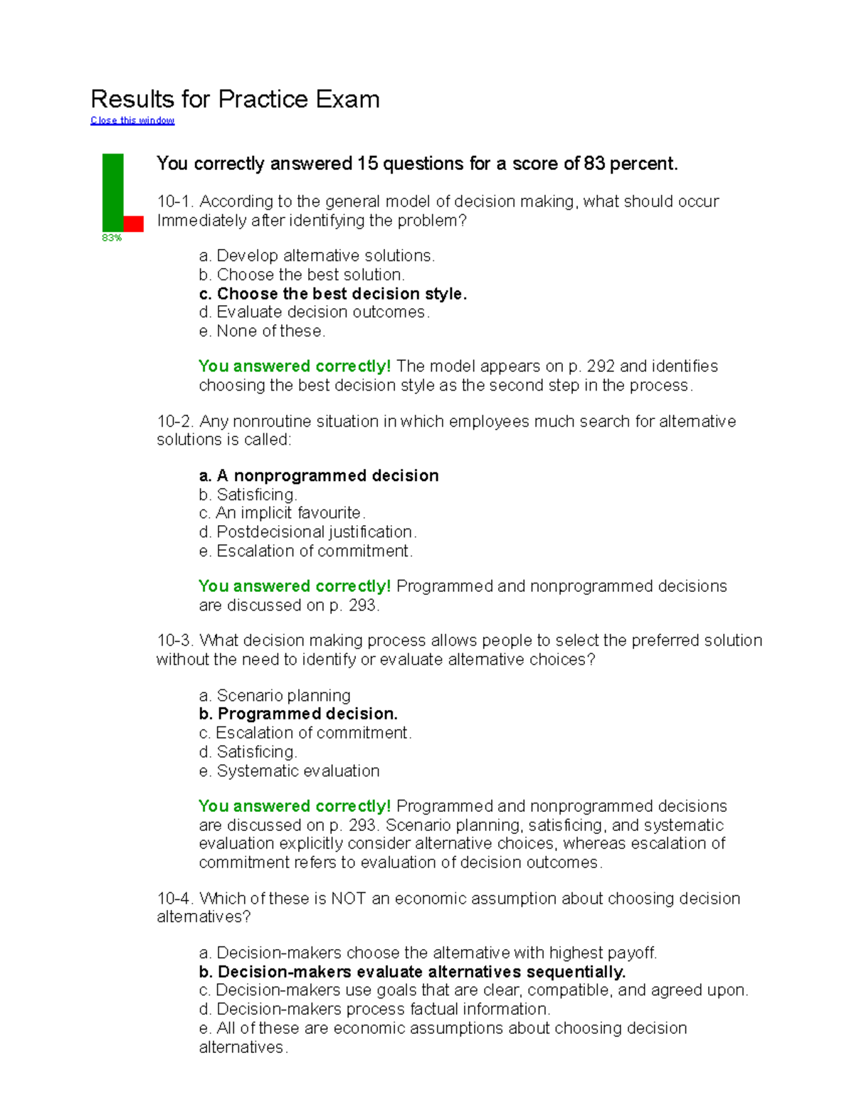 Chapter 10 - Results for Practice Exam - Results for Practice Exam ...
