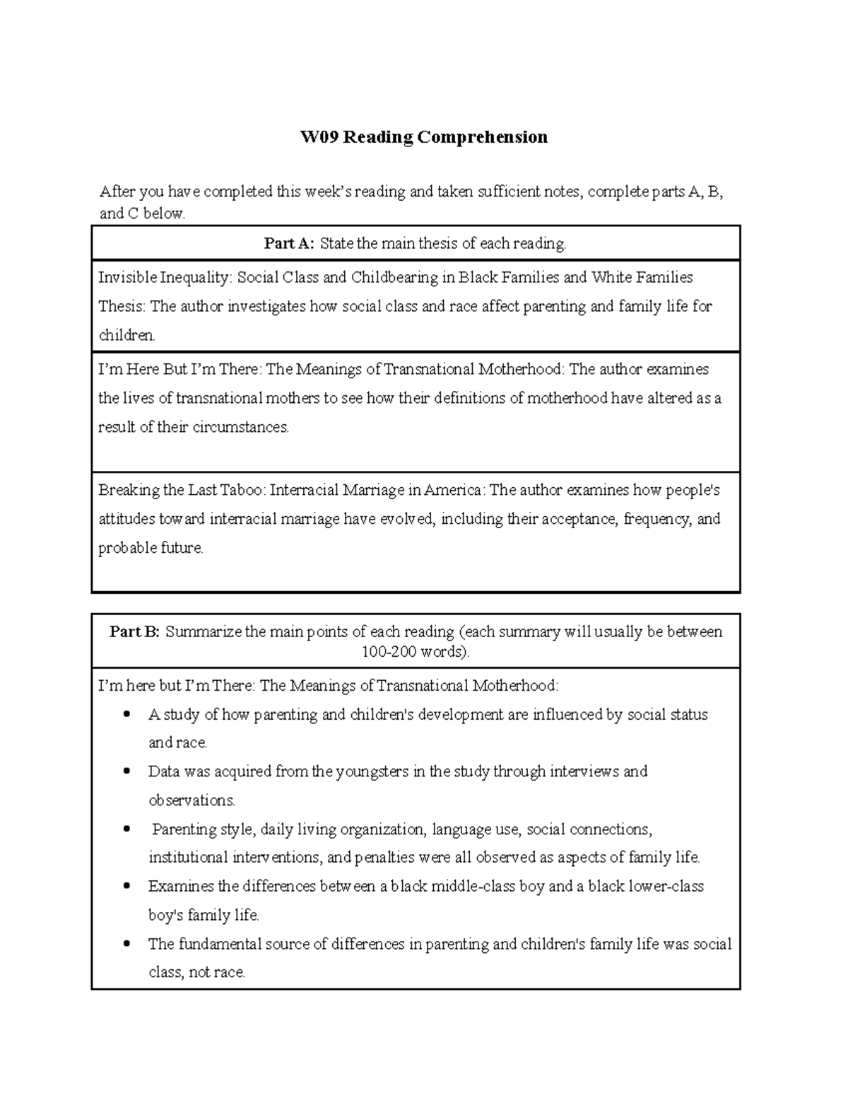 Soc311 document W09Reading Comprehension - W09 Reading Comprehension ...