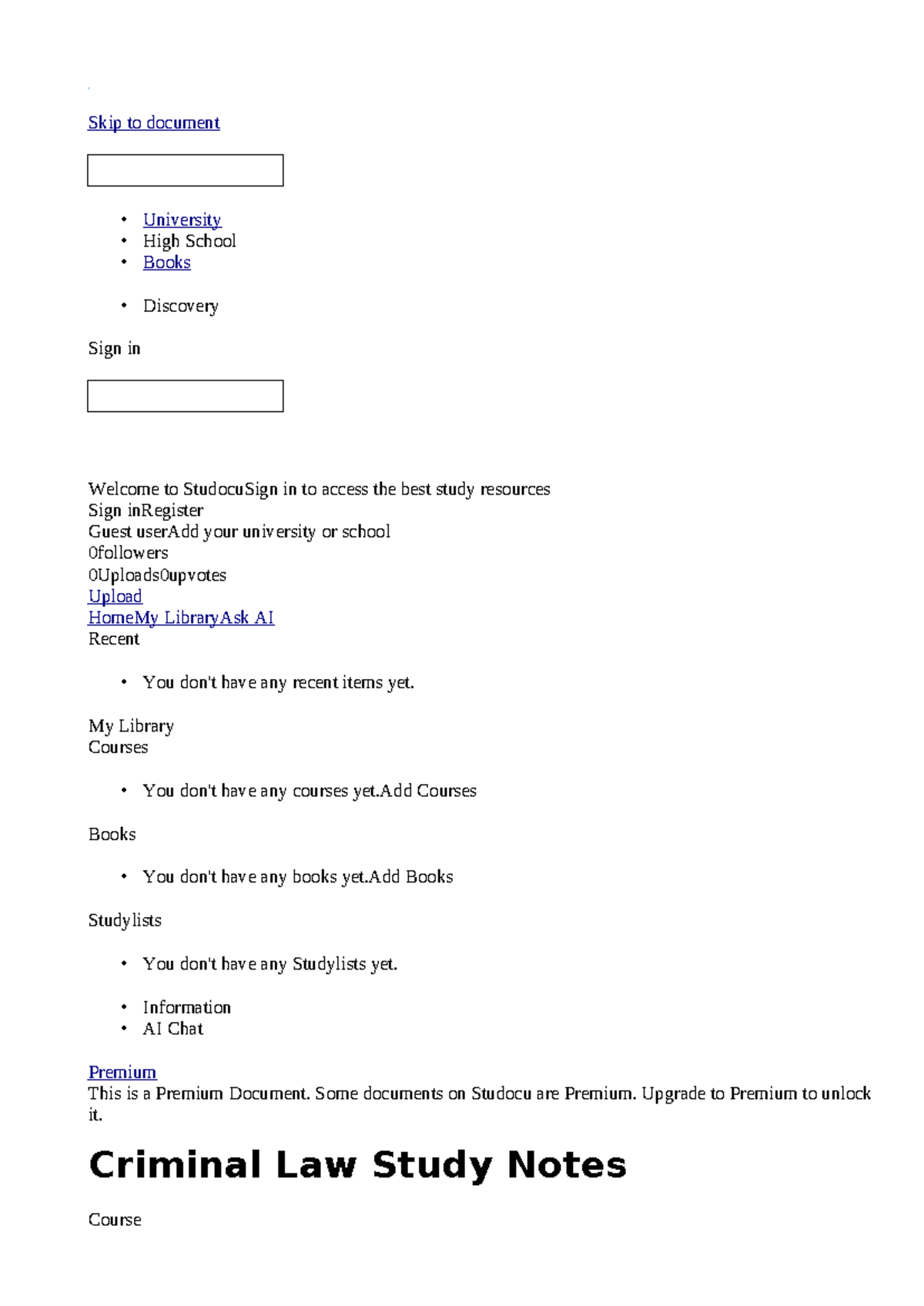 Criminal law study notes - Object 1 Skip to document - University ...