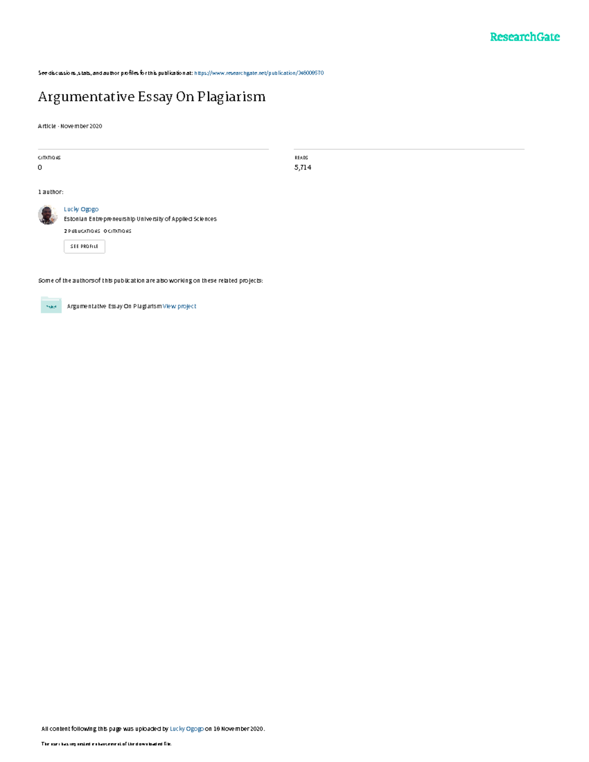 Essay - none in particular - See discussions, stats, and author ...