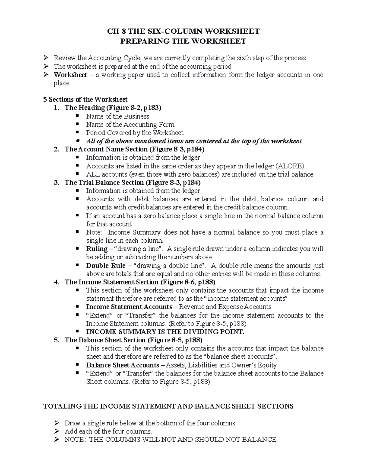 CH 8 Notes - CH 8 THE SIX-COLUMN WORKSHEET PREPARING THE WORKSHEET ...