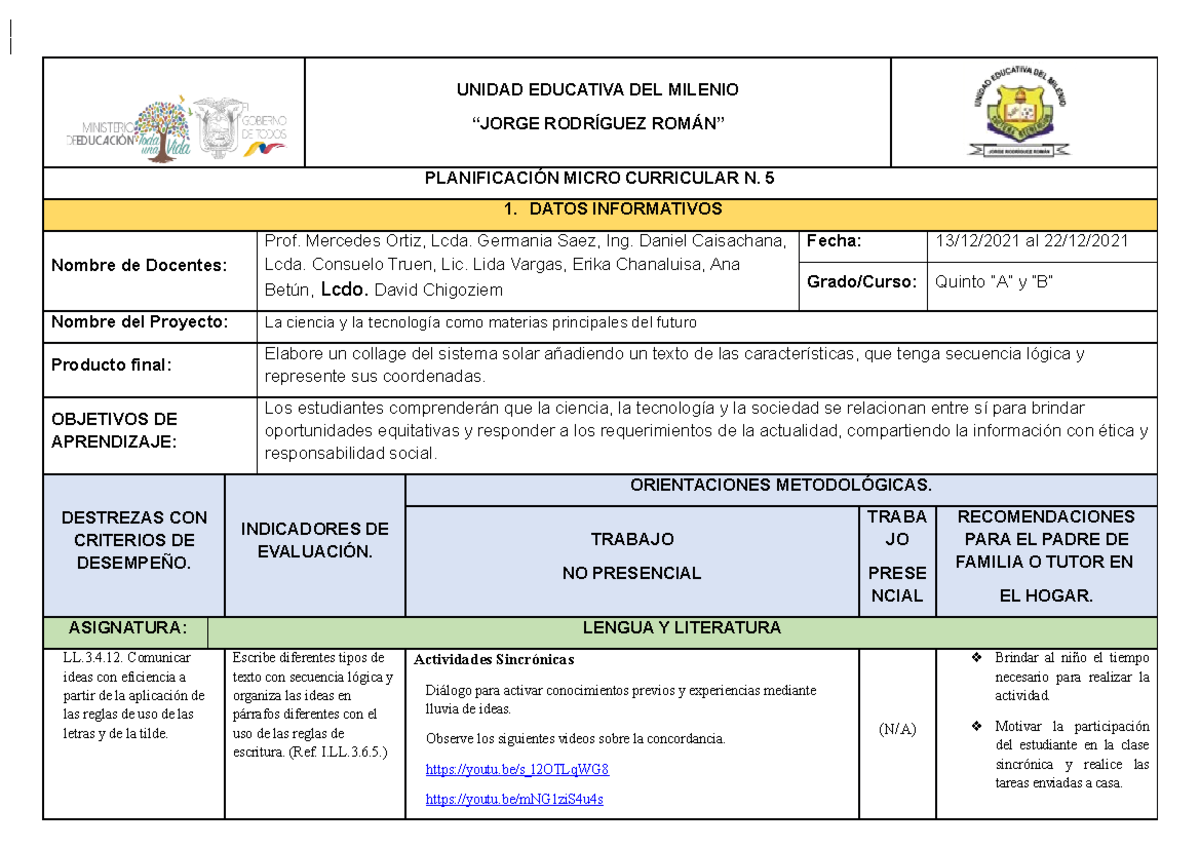 PLAN Micro Inter 5 - S/C - UNIDAD EDUCATIVA DEL MILENIO “JORGE ...