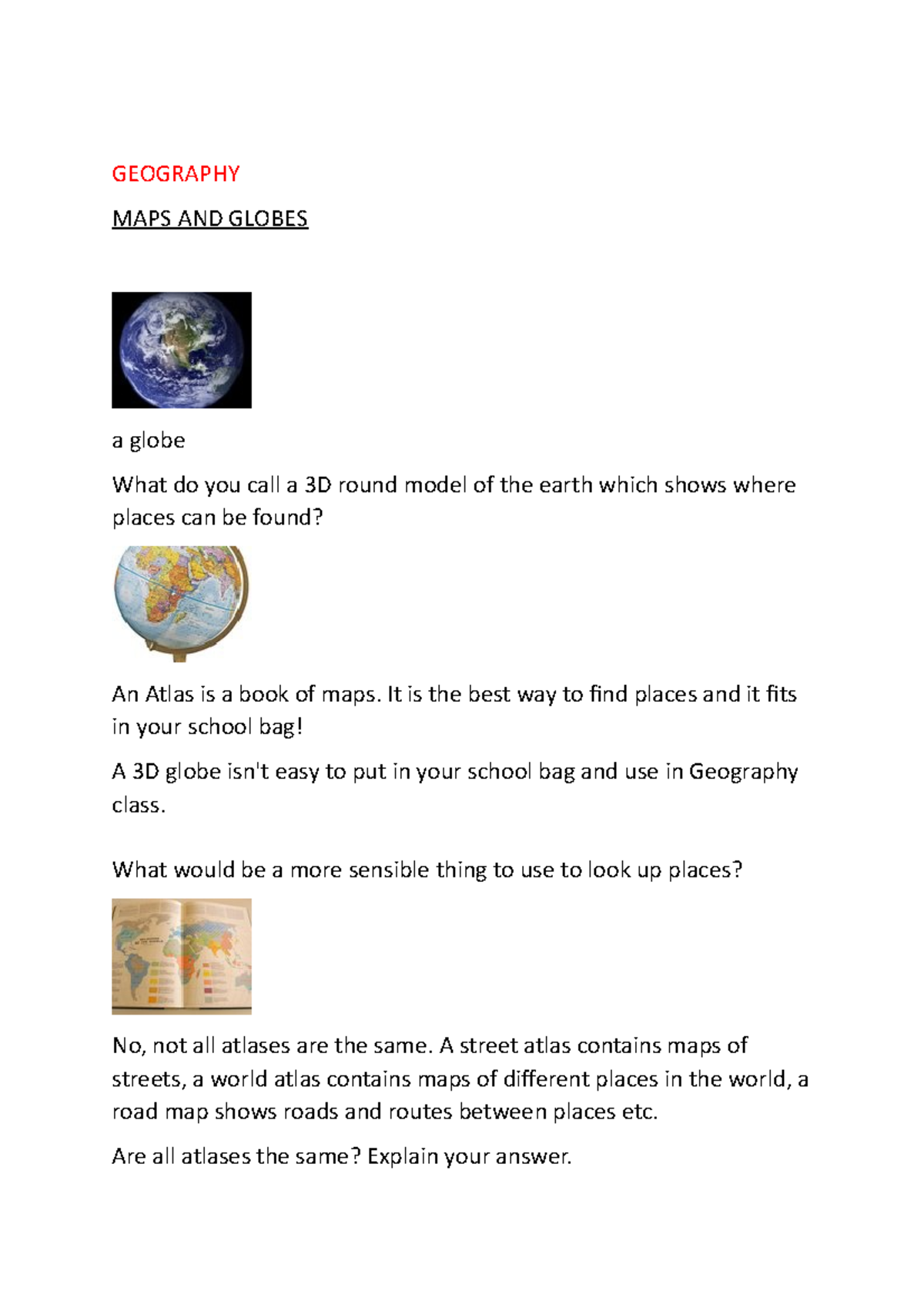 GEO - An overview of Geography's basics. - GEOGRAPHY MAPS AND GLOBES a ...