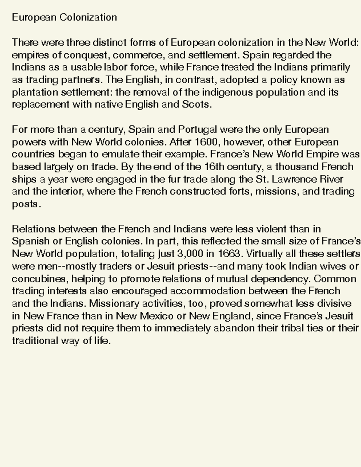 Class notes 3 - 2022 - European Colonization There were three distinct ...