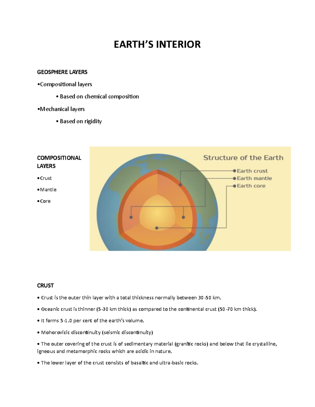 Earth's Interior - EARTH’S INTERIOR GEOSPHERE LAYERS •Compositional ...