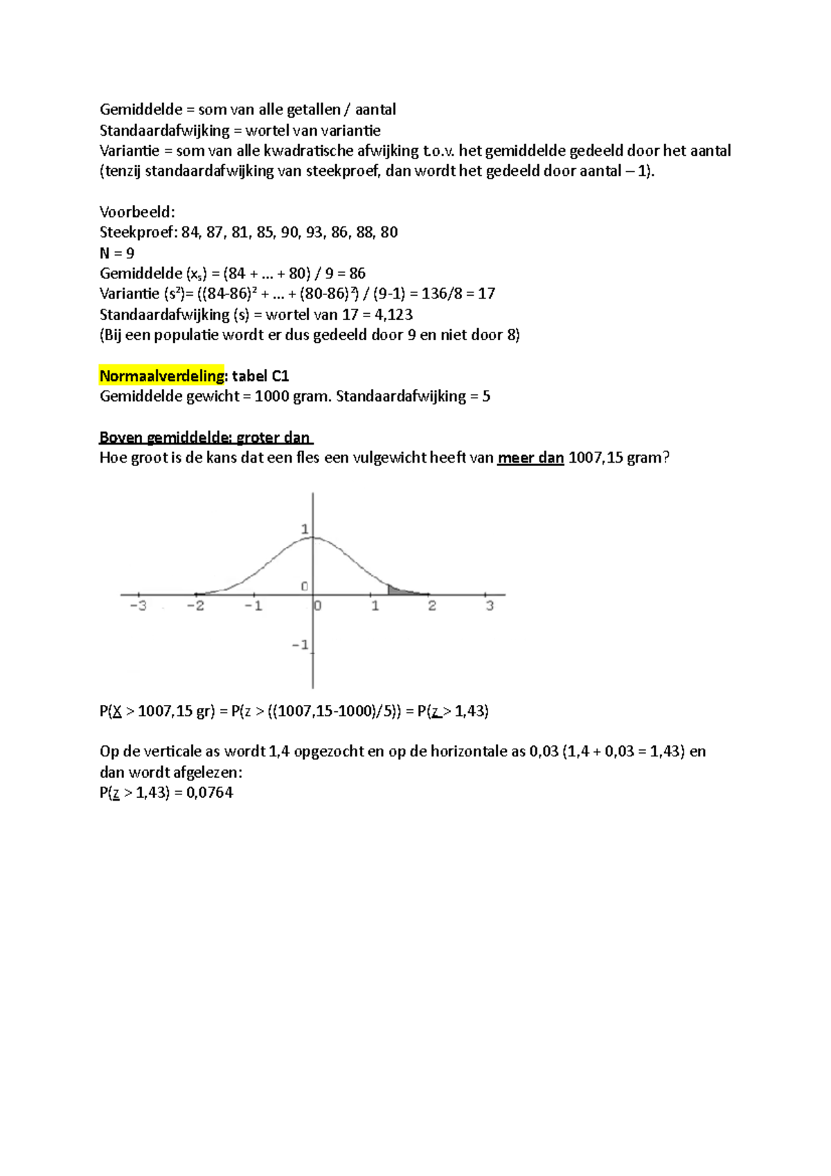Statistiek SV - Lecture notes Alles - Gemiddelde = som van alle ...