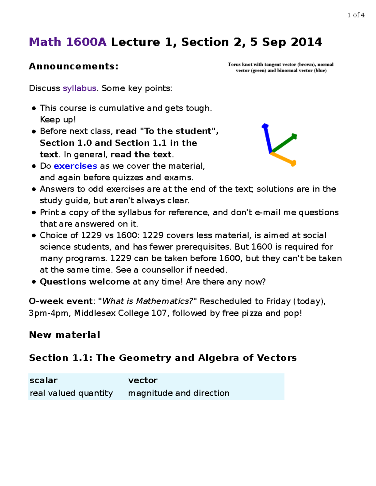 Linear Algebra M1600 Lecture 1 - Math 1600A Lecture 1, Section 2, 5 Sep ...