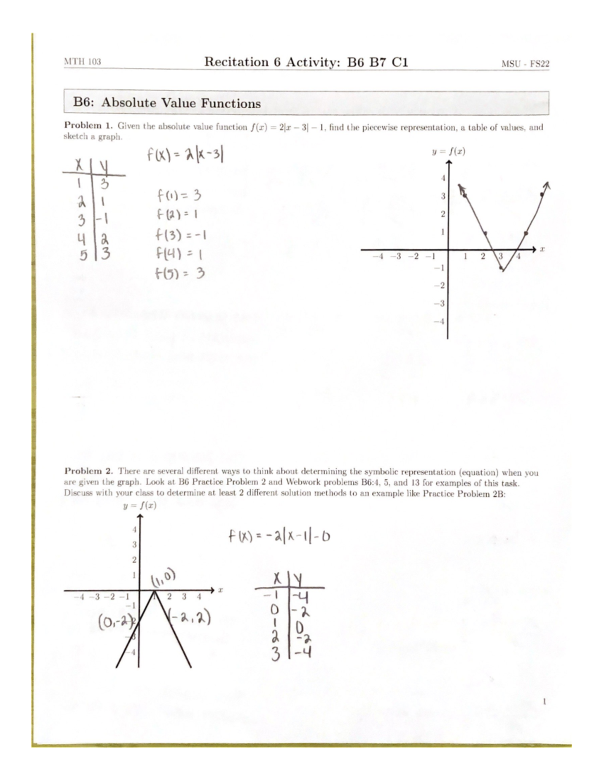 Recitation 6 Activity - MTH 103 - Studocu