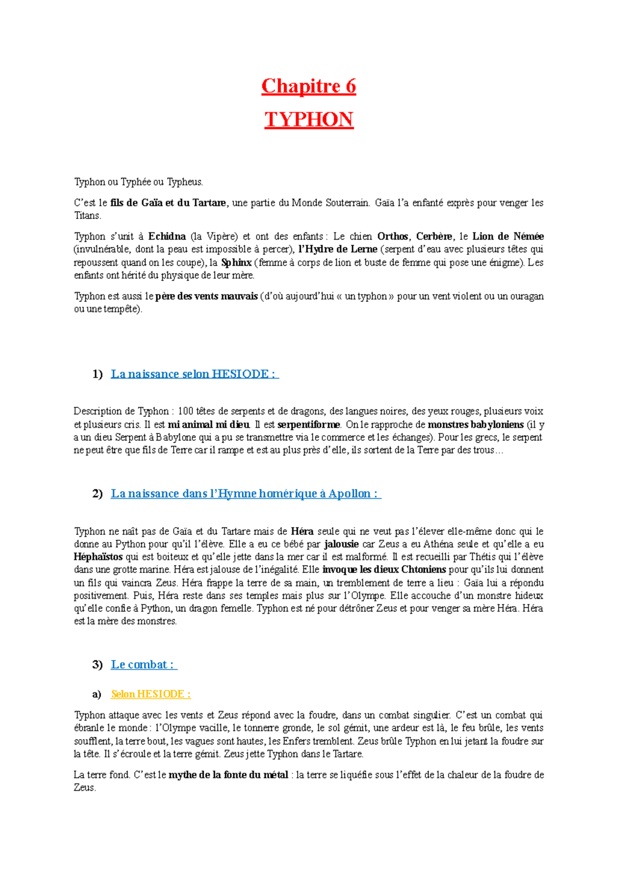 Typhon - Chapitre 6 TYPHON Typhon ou Typhée ou Typheus. C’est le fils ...