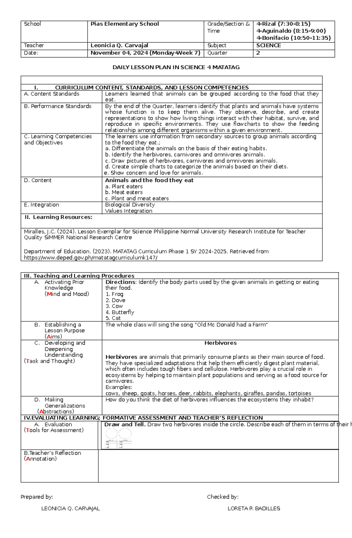 WEEK 7 DLP Matatag Science Grade 4 Quarter 2 - School Pias Elementary ...