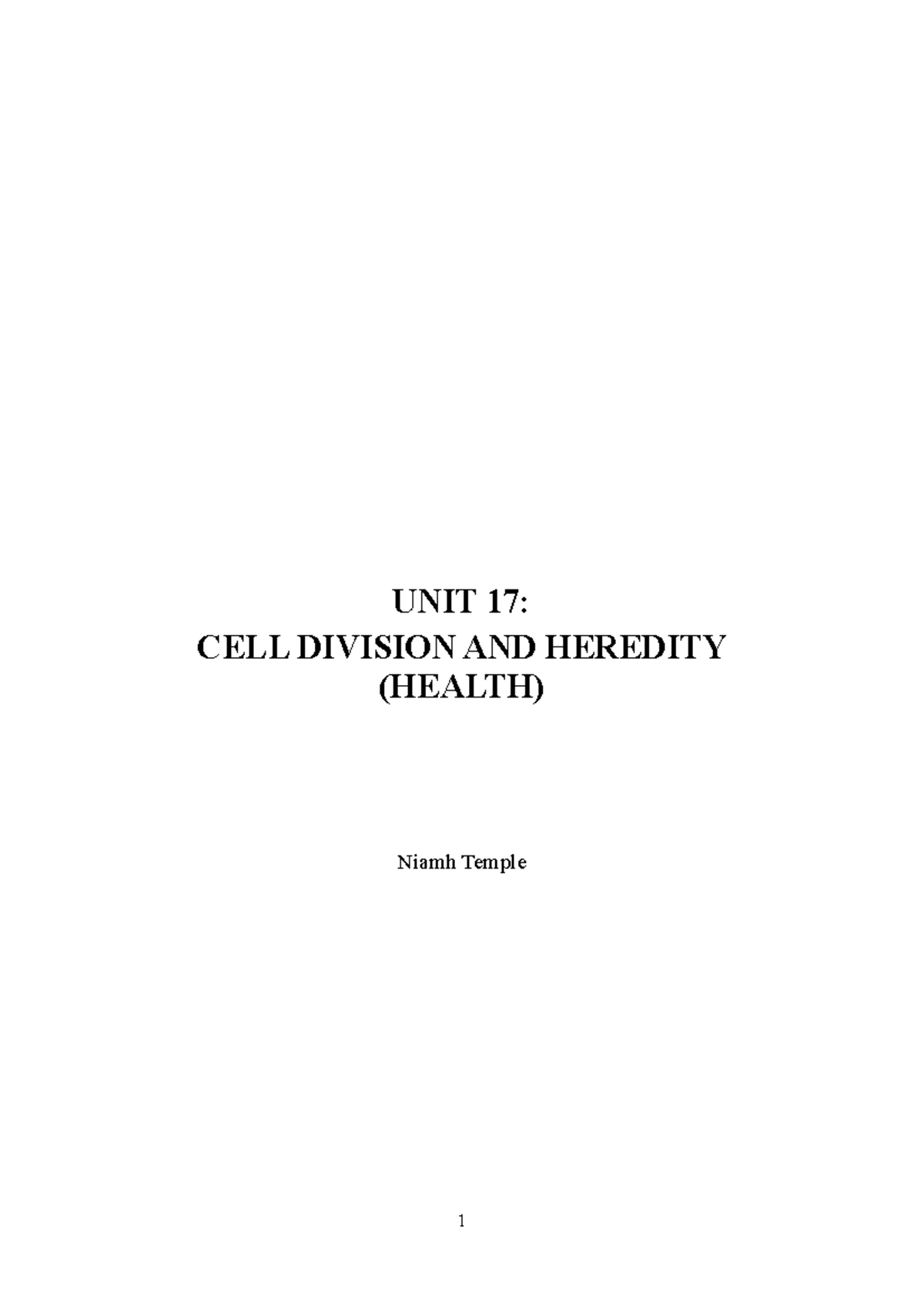 UNIT 17- CELL Division AND Heredity ( Health) Assignment-PDF - UNIT 17 ...