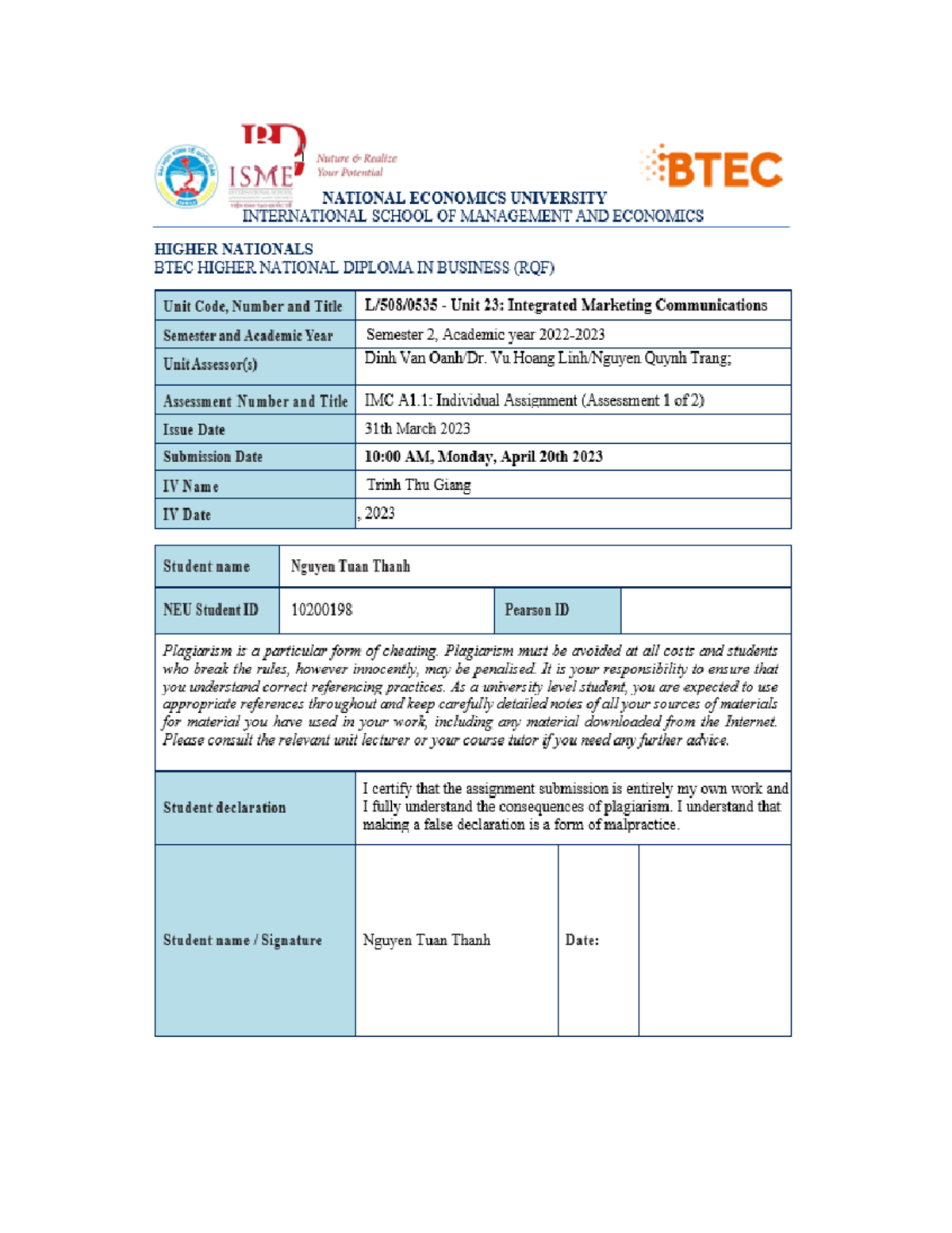 IMC ASM 1 - IMC ASM 1 - Contents I. - Studocu