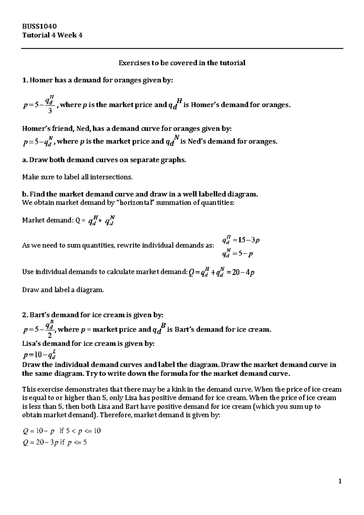 Tutorial 4 With Answers Buss Tutorial 4 Week 4 Exercises To Be Covered In The Tutorial Homer