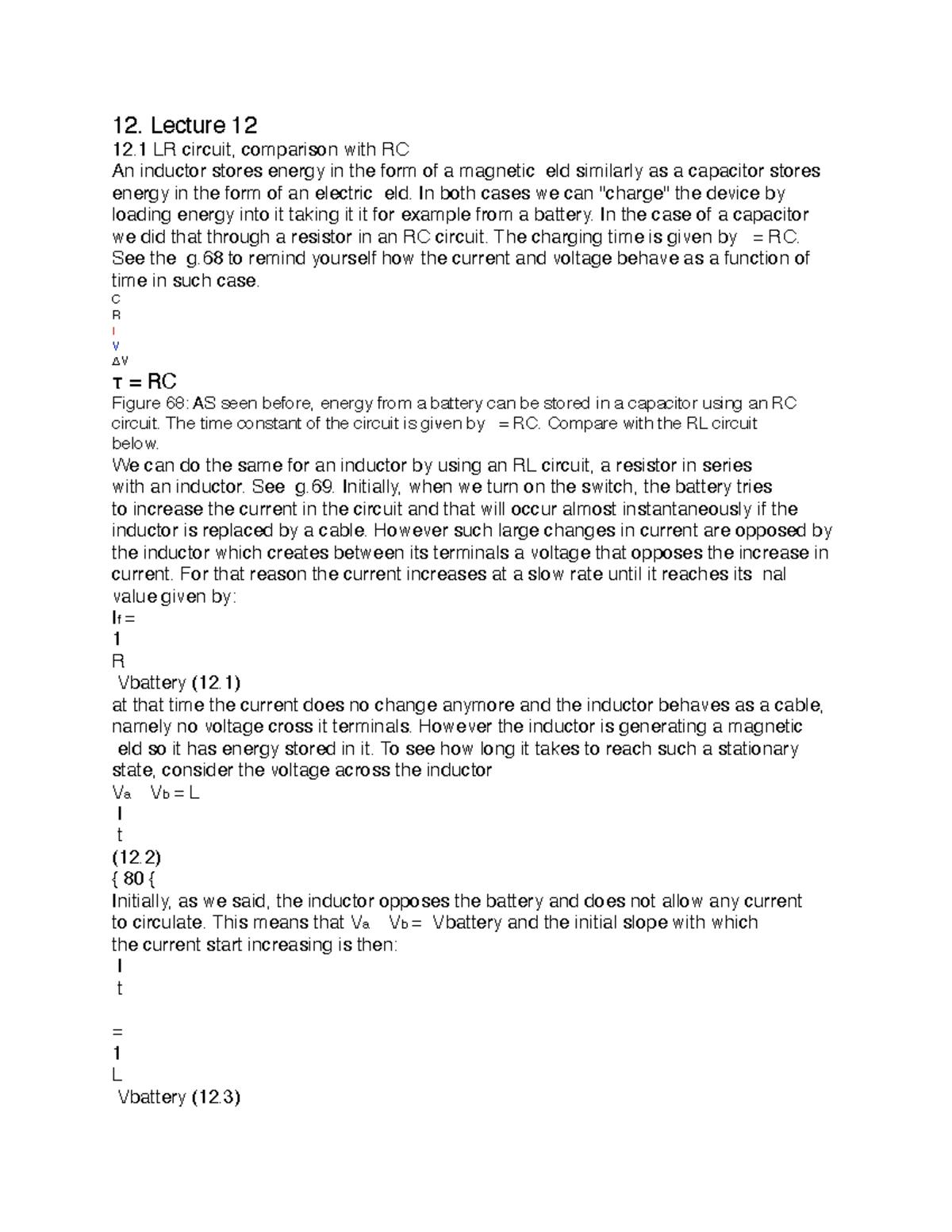 Phys 12 - physics lecture 12 class notes - 12. Lecture 12 12 LR circuit ...
