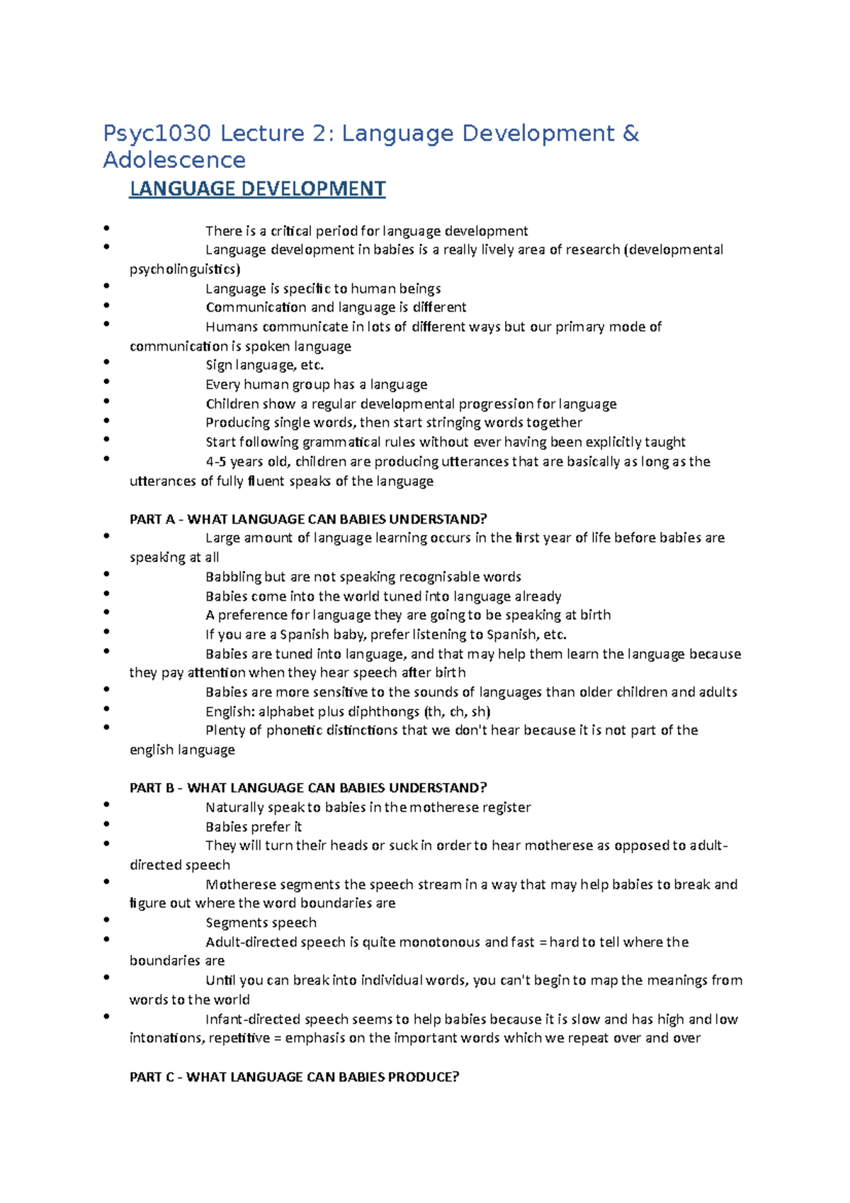 Psyc1030 lecture 2: Language Development & Adolescence - Psyc1030 ...