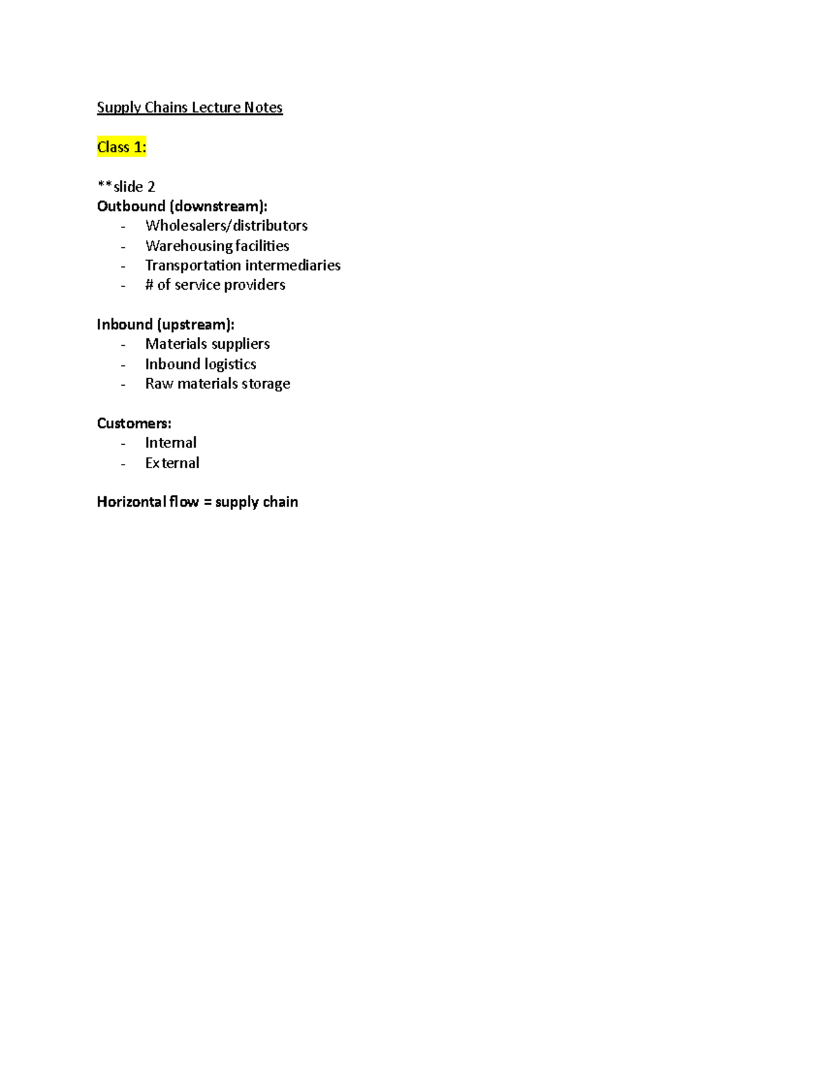 Supply Chains Lecture Notes - Supply Chains Lecture Notes Class 1 ...