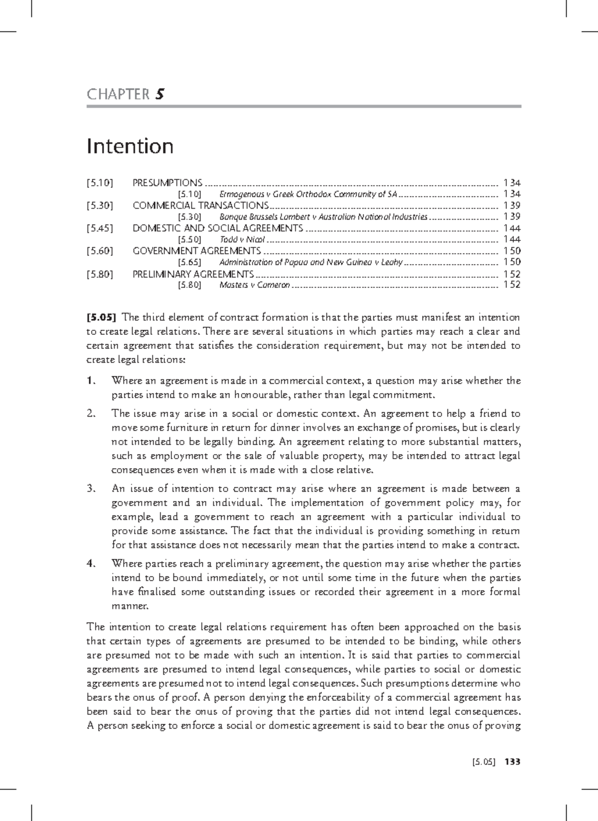 Contracts Casebook - Chapter 5 - CHAPTER 5 Intention [5] PRESUMPTIONS ...