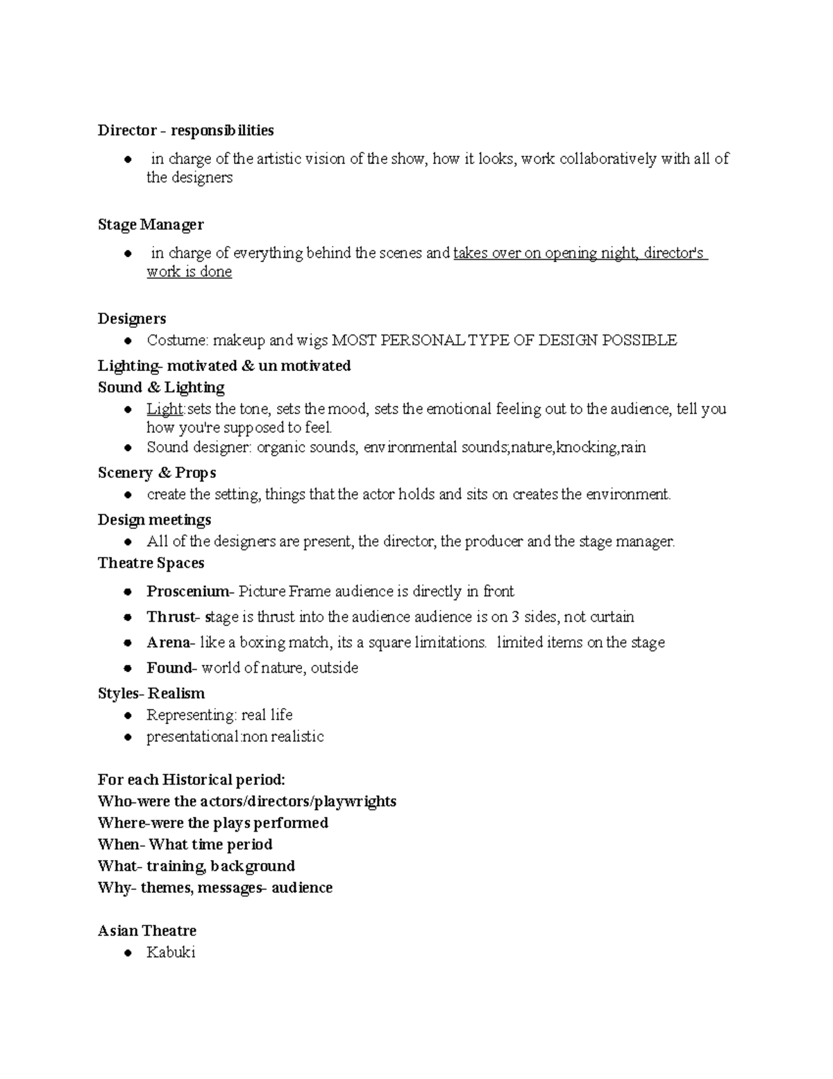TA 260 Final Exam Study Guide - Director responsibilities in charge of ...