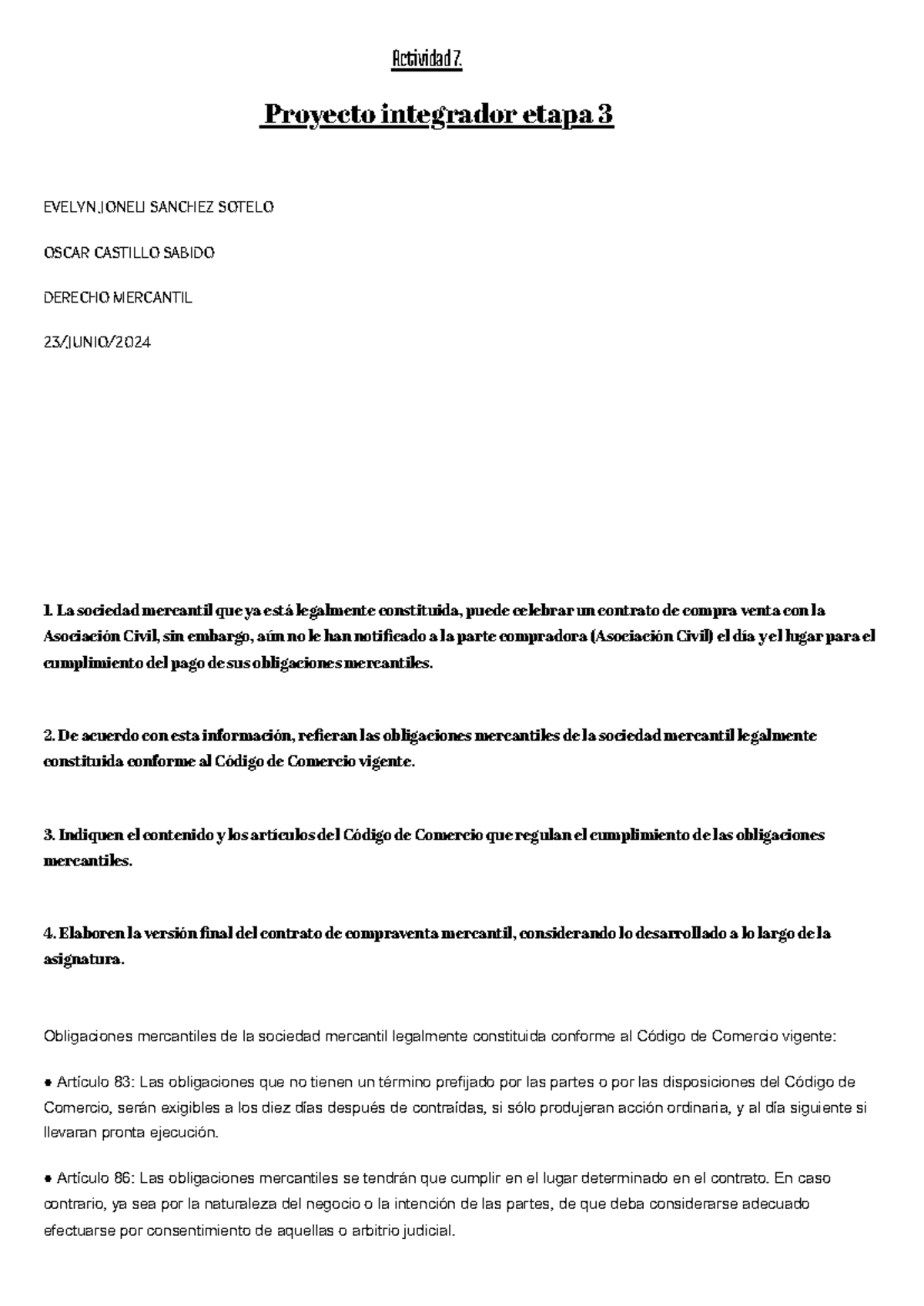 Integral Mercantil 3 - blackboard - Actividad 7. Proyecto integrador etapa 3 EVELYN JONELI ...
