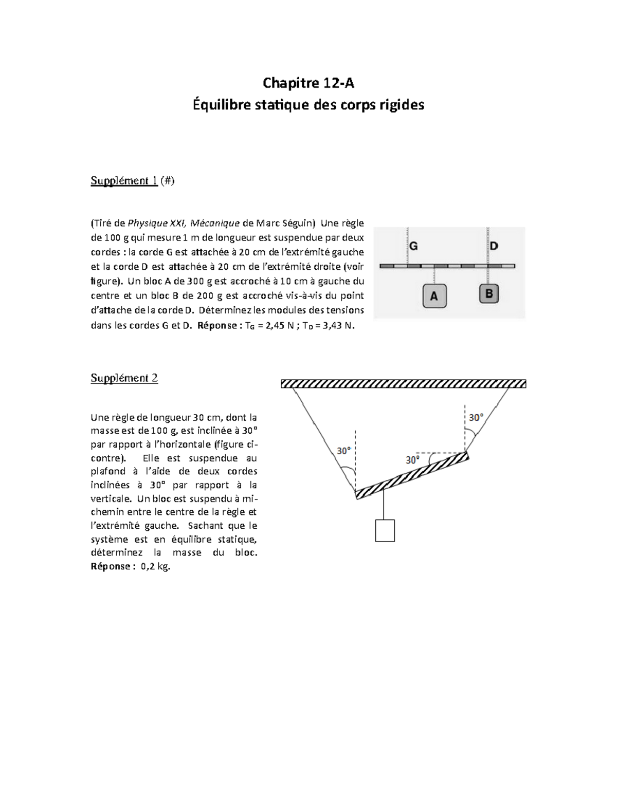 Suppléments Ch - exercices - Chapitre 12 - A Équilibre statique des ...