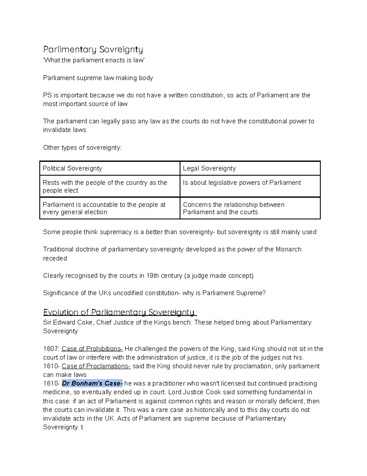 Parliamentary Sovereignty - 1610- Case of Proclamations- said the King ...