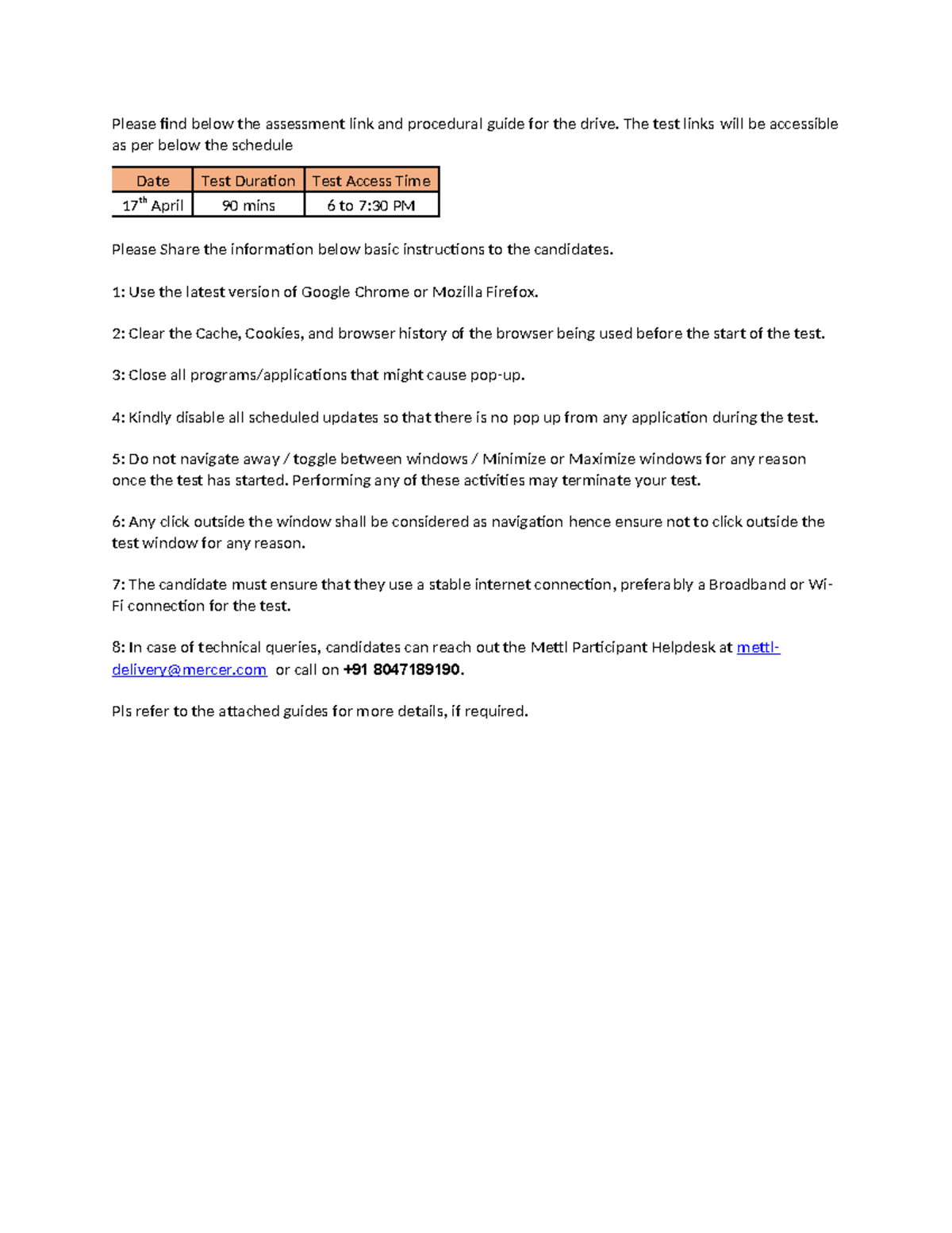 General Instructions for Test - Please find below the assessment link ...