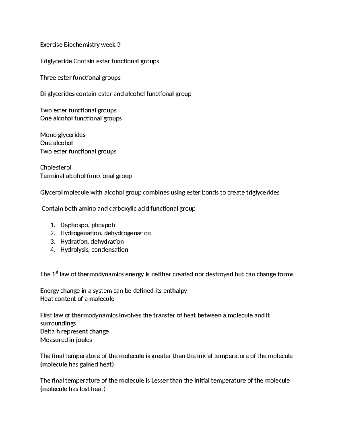 Exercise Biochemistry week 3 - Dephospo, phospoh 2. Hydrogenation ...