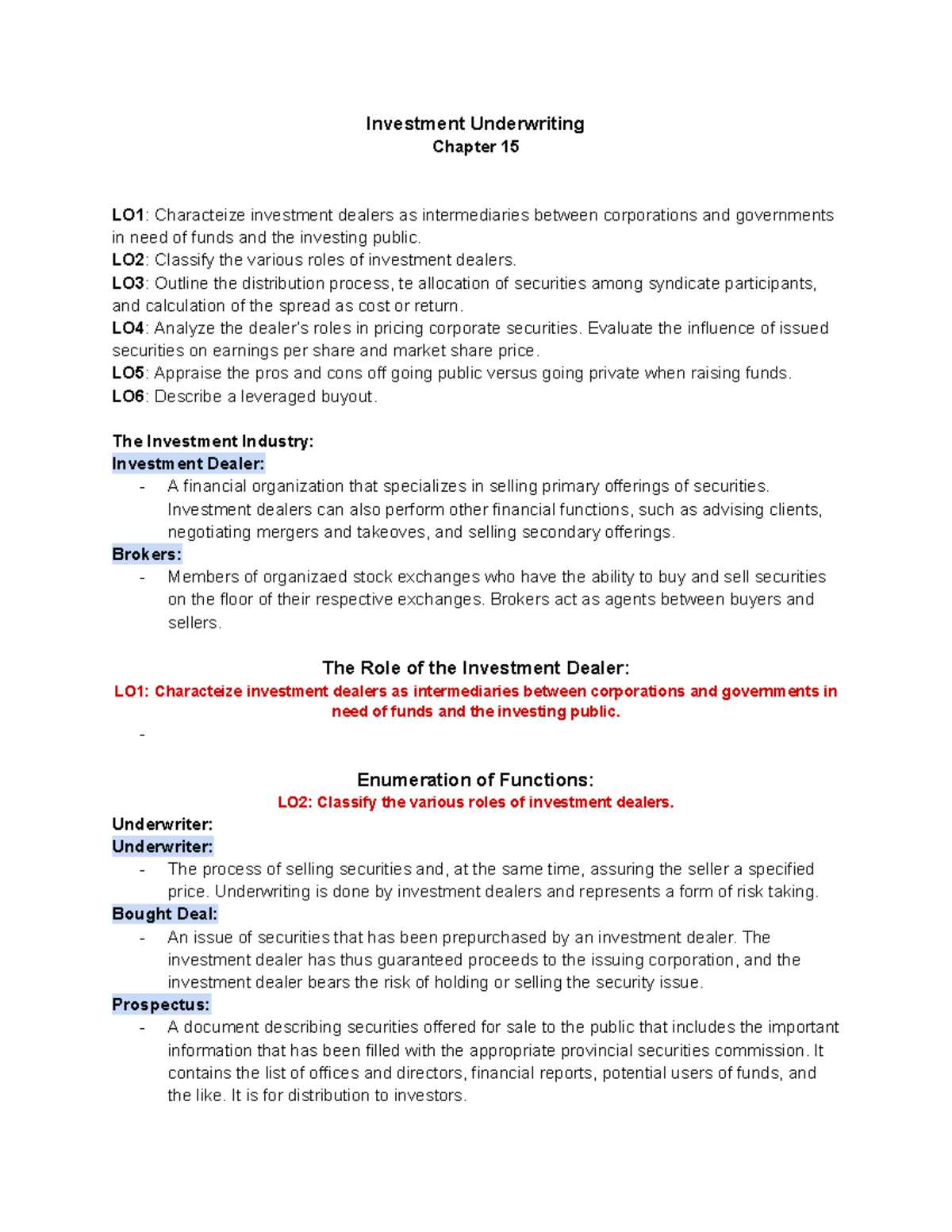 Financial Management 2 - Chapter 15 - Investment Underwriting Chapter ...