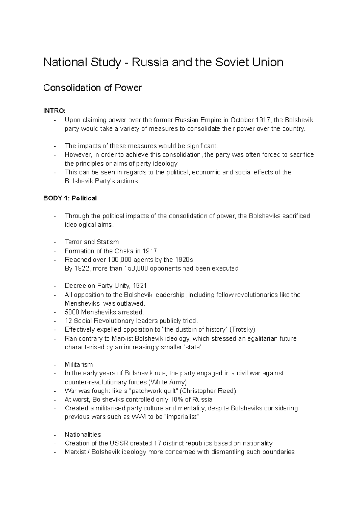 National Study: Russia Essay Plans - National Study - Russia and the ...