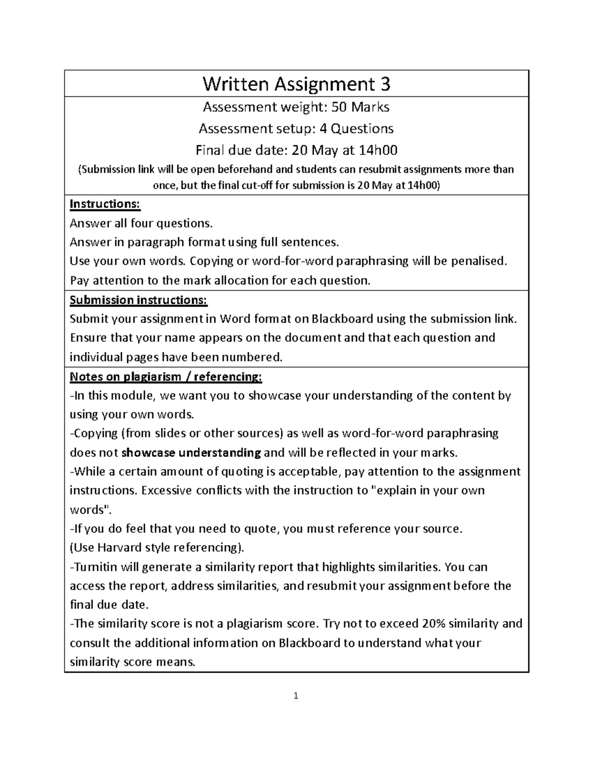 Written Assignment 3 (2022) - 1 Written Assignment 3 Assessment weight ...