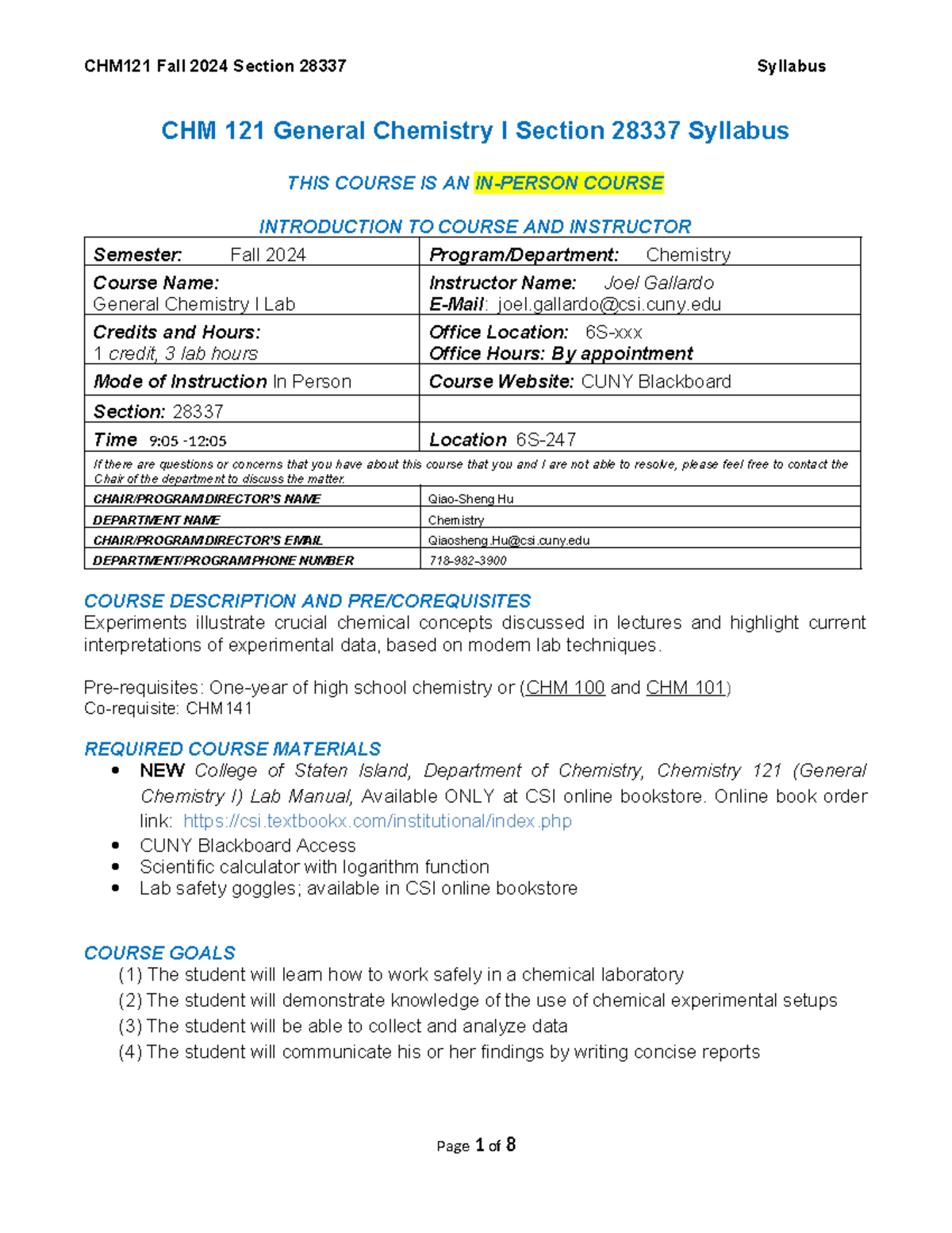 CHM 121 Syllabus joel Gallardo - CHM 121 General Chemistry I Section ...