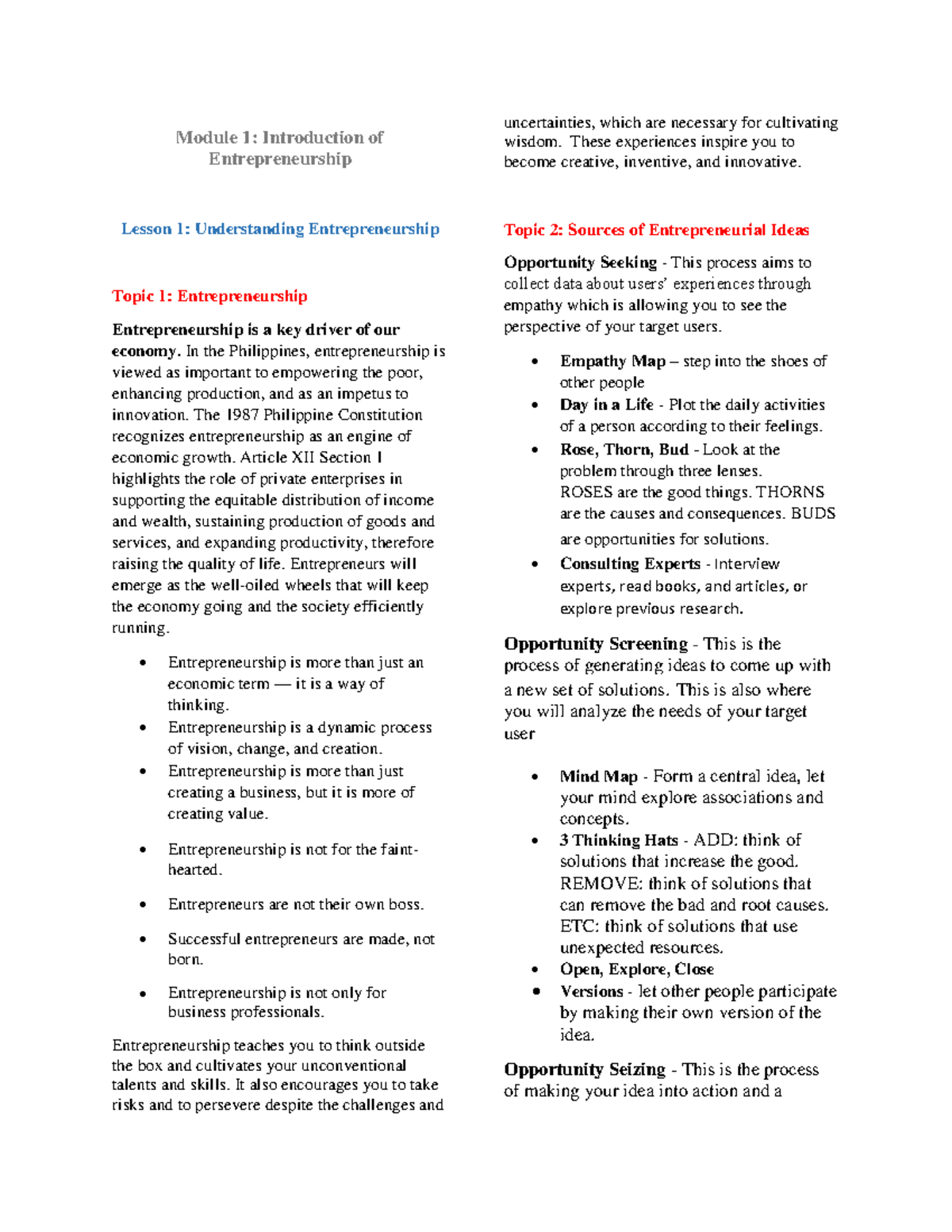 Entrep Midterm - Module 1: Introduction of Entrepreneurship Lesson 1: Understanding ...