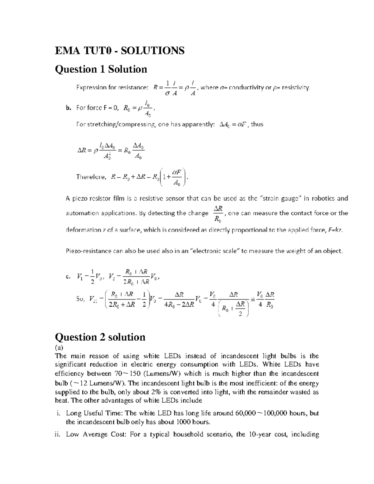 48531 Electromechanical Automation Tutorial 0 Solutions - EMA TUT0 ...