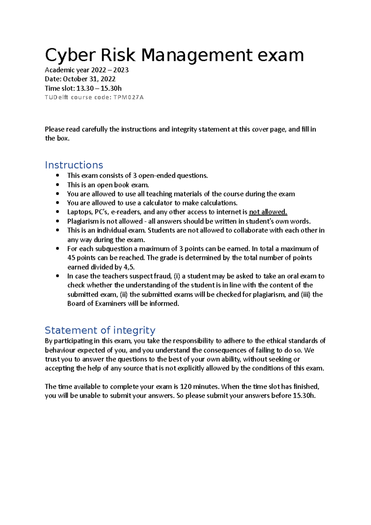 Answers CRM 2022- Cyber Risk Management exam questions Oct 31 2022 ...