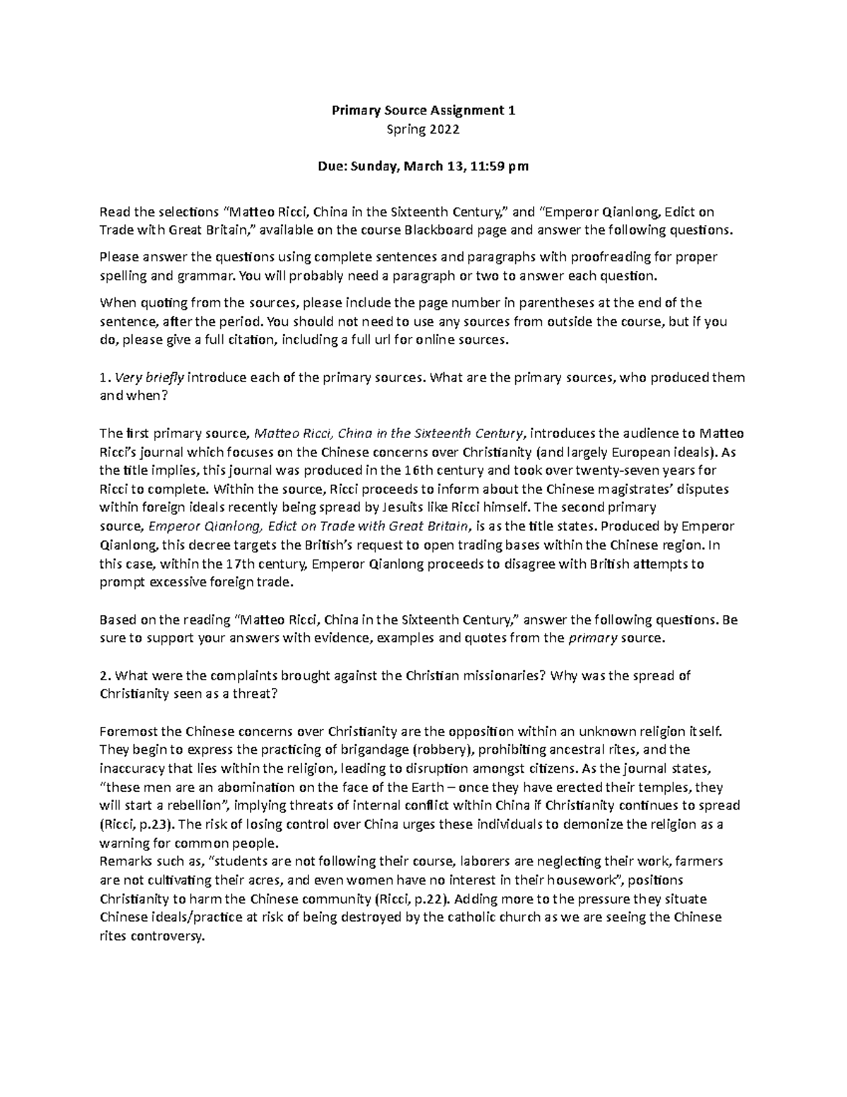 Primary Source Assignment 1 - Please answer the questions using ...