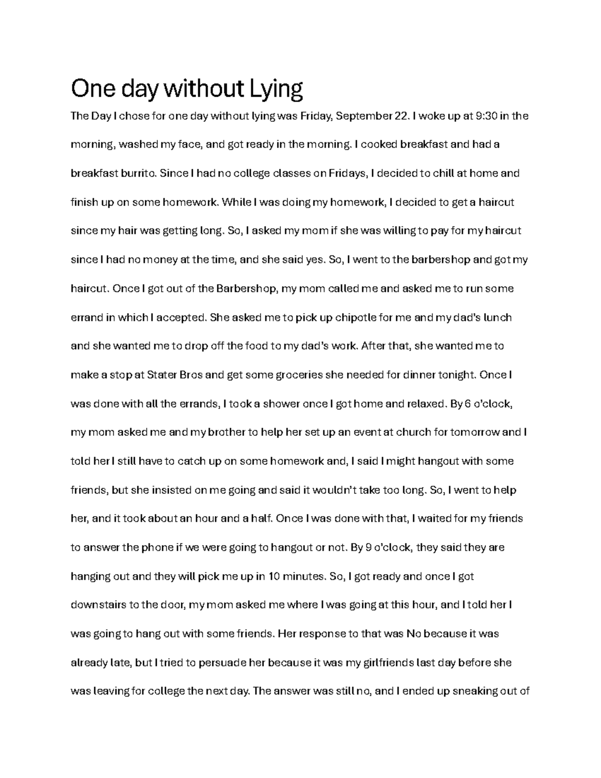 One day without lieing - One day without Lying The Day I chose for one ...