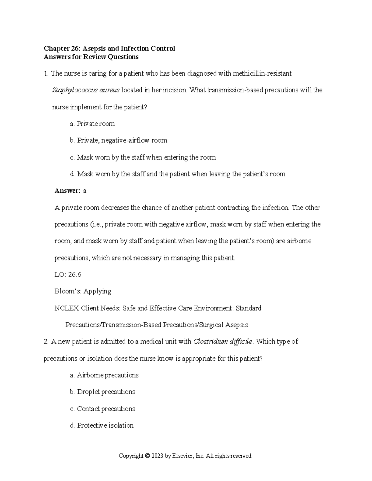 Chapter 026 - Practice questions - Chapter 26: Asepsis and Infection ...
