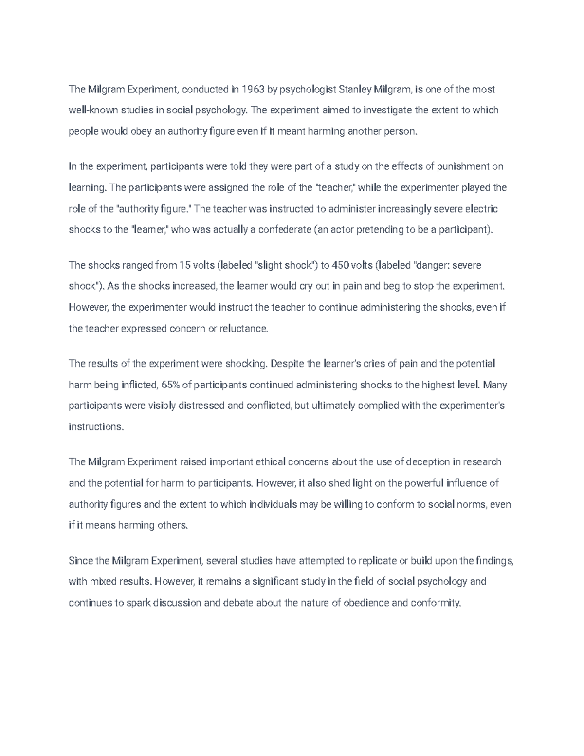 Milgrim Experiment - notes - The Milgram Experiment, conducted in 1963 ...