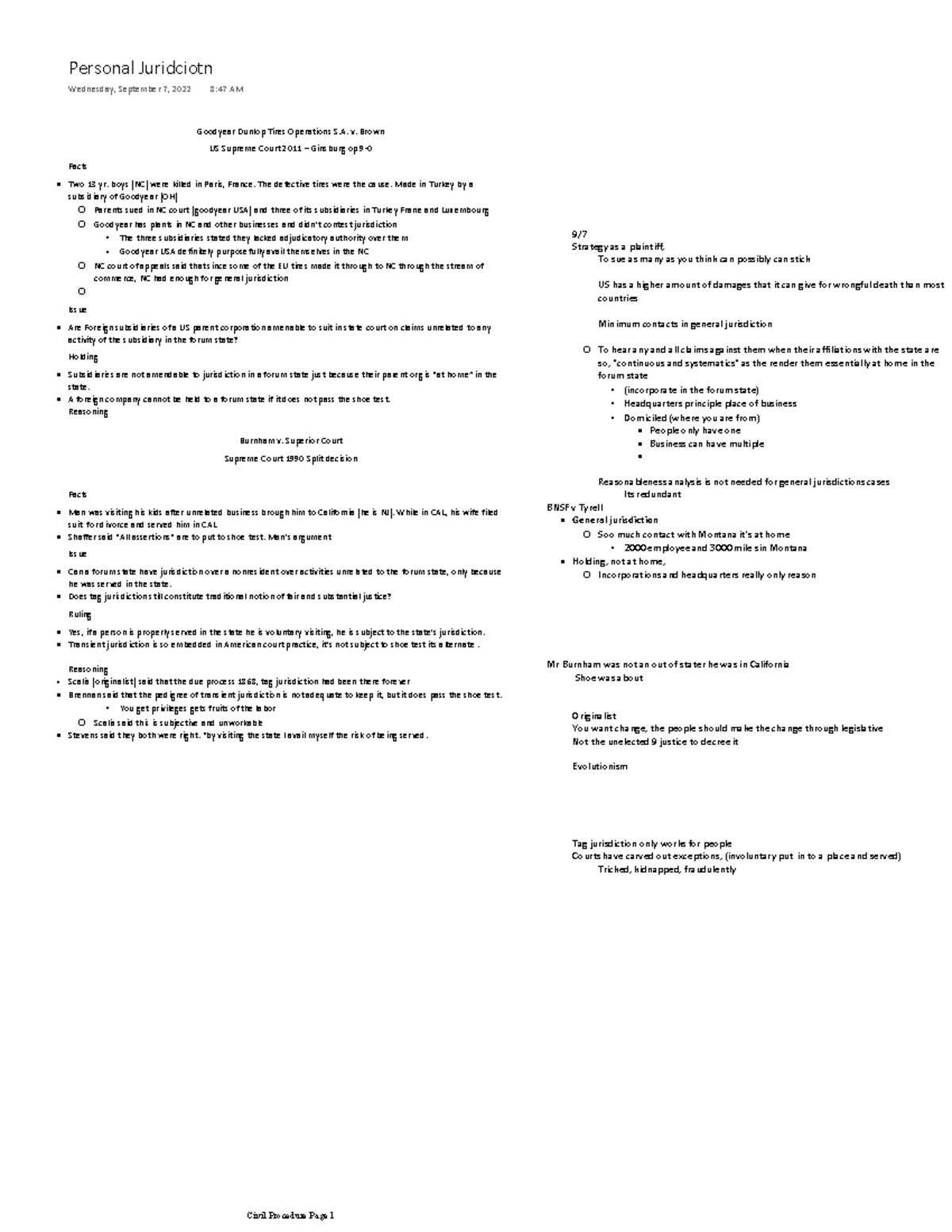 1civ - notes - Goodyear Dunlop Tires Operations S. v. Brown US Supreme ...