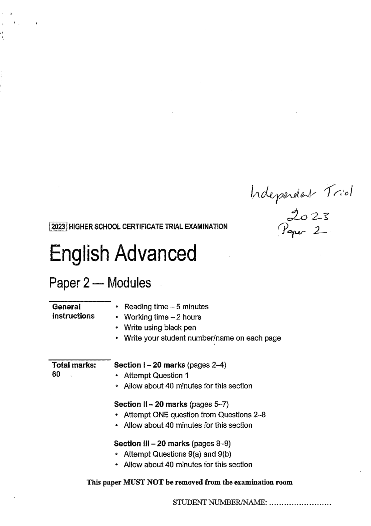 2023 HSC Independent Trial Adv English Paper 2 - Studocu