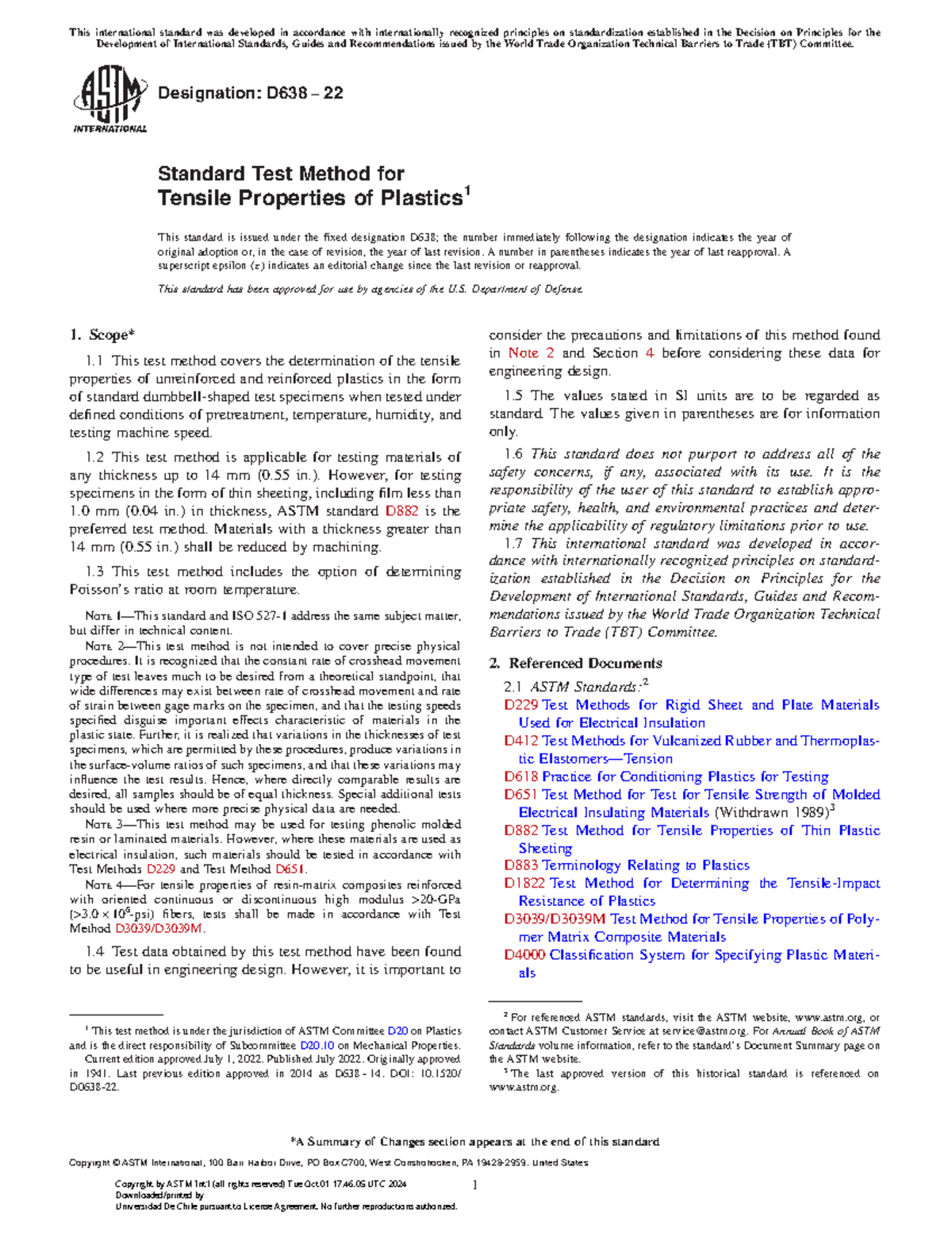 ASTM D638-22 - Standard Test Method for Tensile Properties of Plastics ...