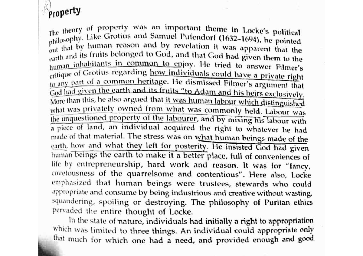Locke property - M A in Political Science - Studocu