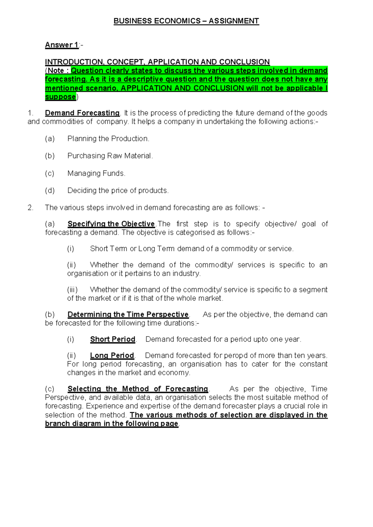 Business Economics - ASSIGNMENT QUESS - BUSINESS ECONOMICS – ASSIGNMENT ...
