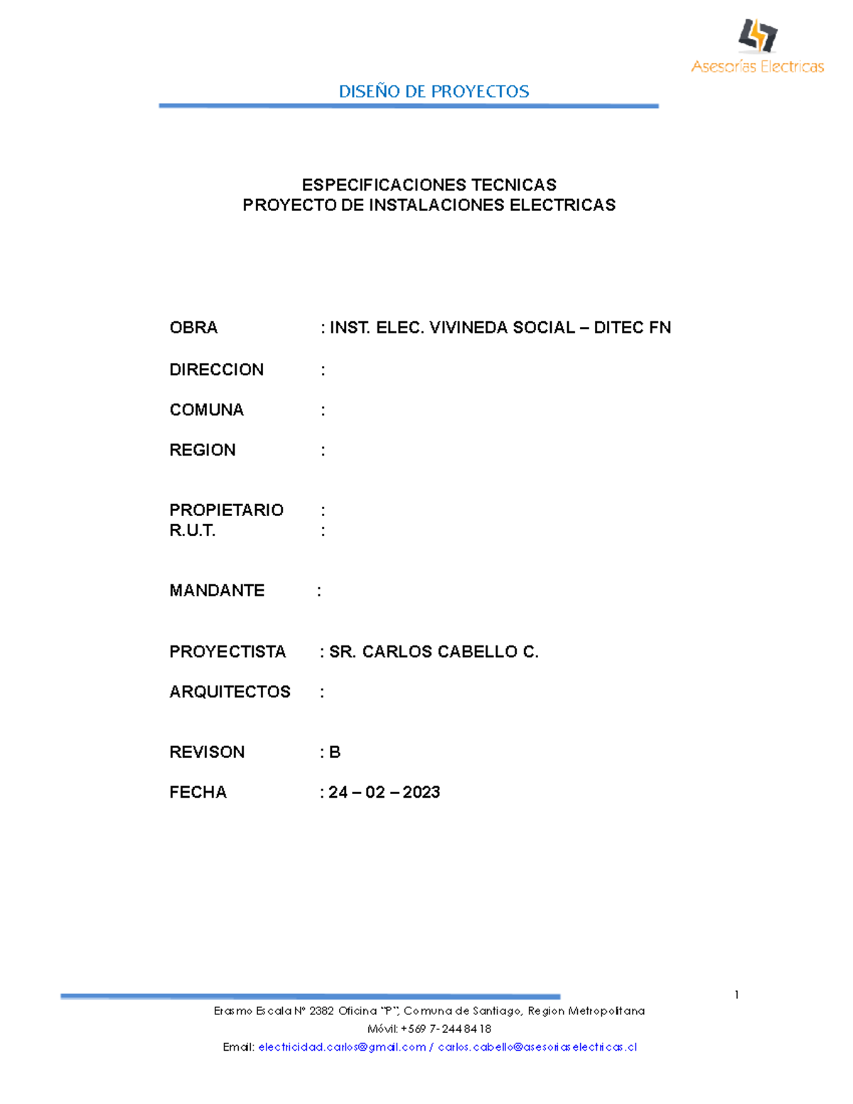 IE 02 Especificaciones Técnicas - ESPECIFICACIONES TECNICAS PROYECTO DE INSTALACIONES ELECTRICAS ...