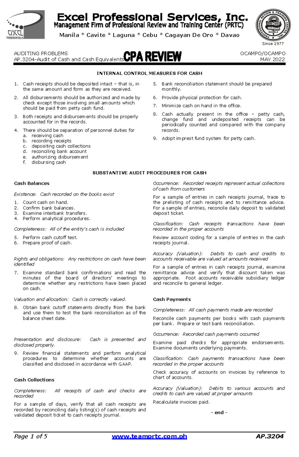 AP - test, test bank, test bank notes, lecture notes - Manila * Cavite ...